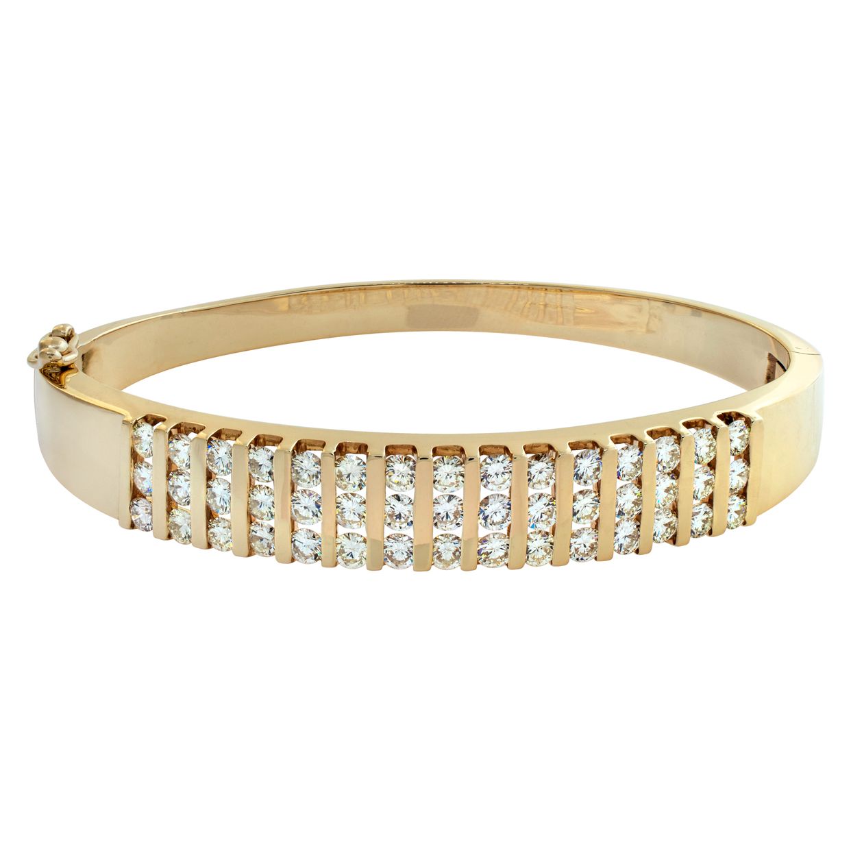 Round brilliant cut channel set bangle bracelet in 14k yello