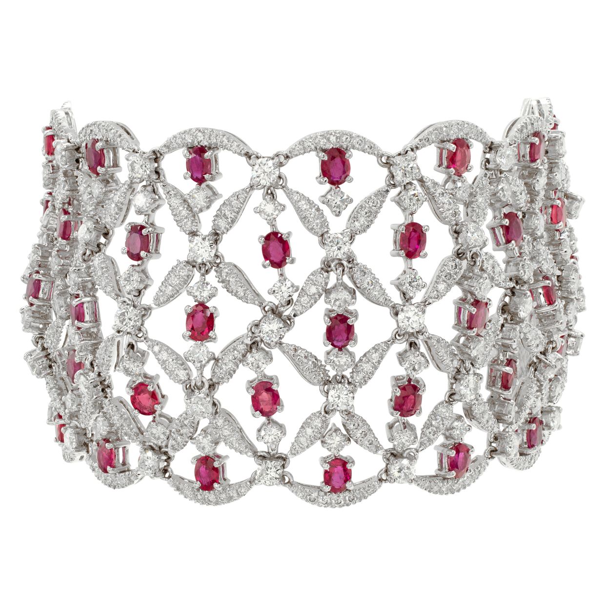 Round brilliant cut diamond & oval brilliant cut ruby bracelet in