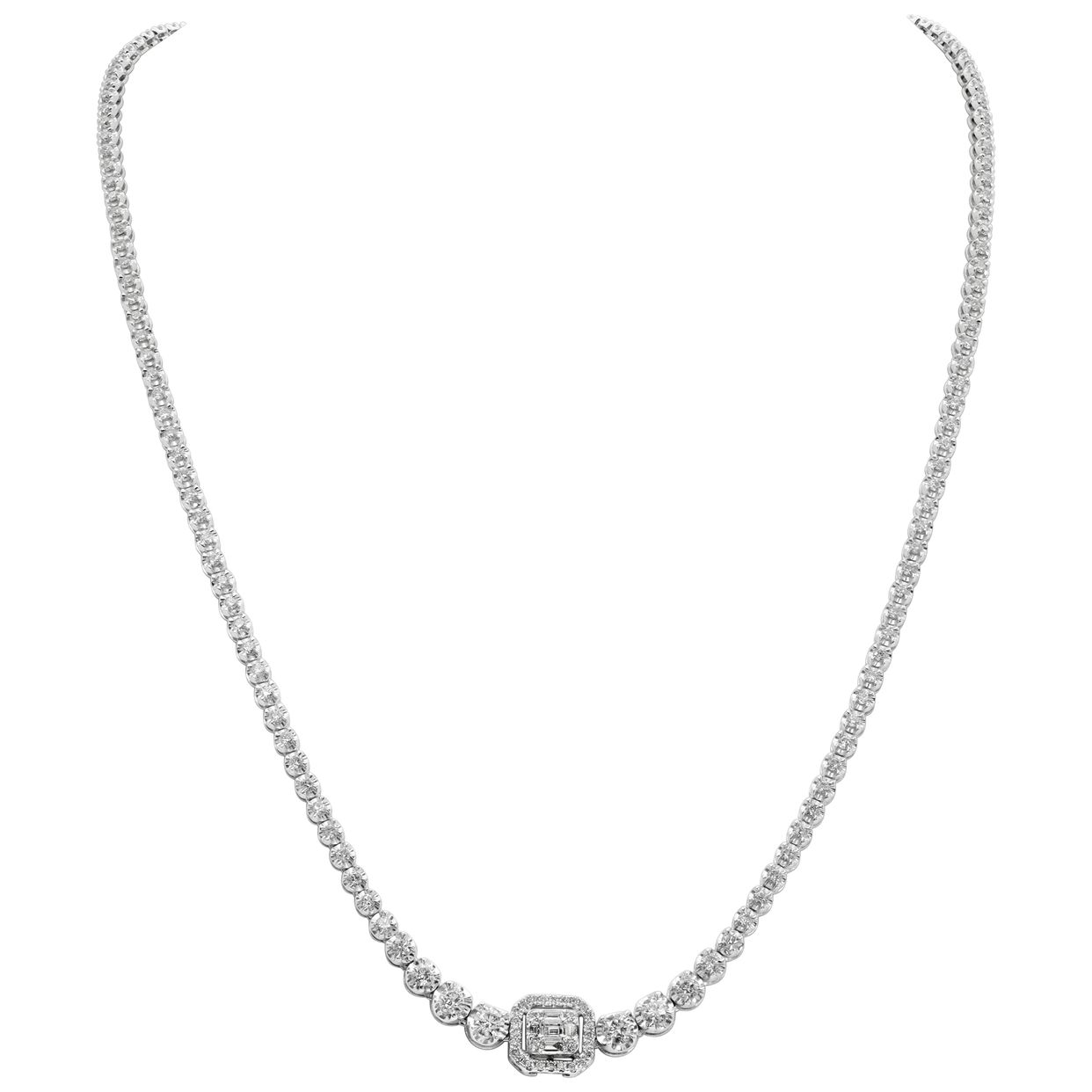 Round Brilliants Cut Diamonds, Long Lariat Necklace In 18kt