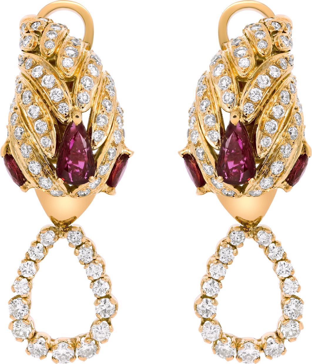 Ruby and diamond earrings in 18k yellow gold | Gray & Sons Jewelers