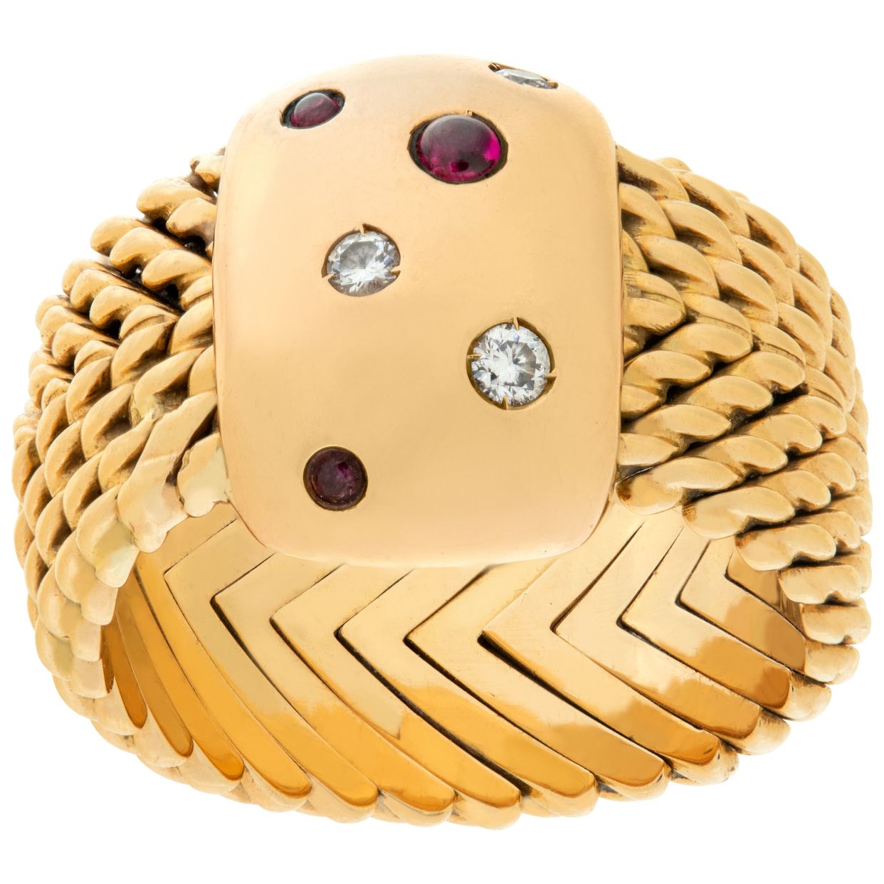 Ruby & Diamond Mesh Ring In 18k yellow and rose gold. S