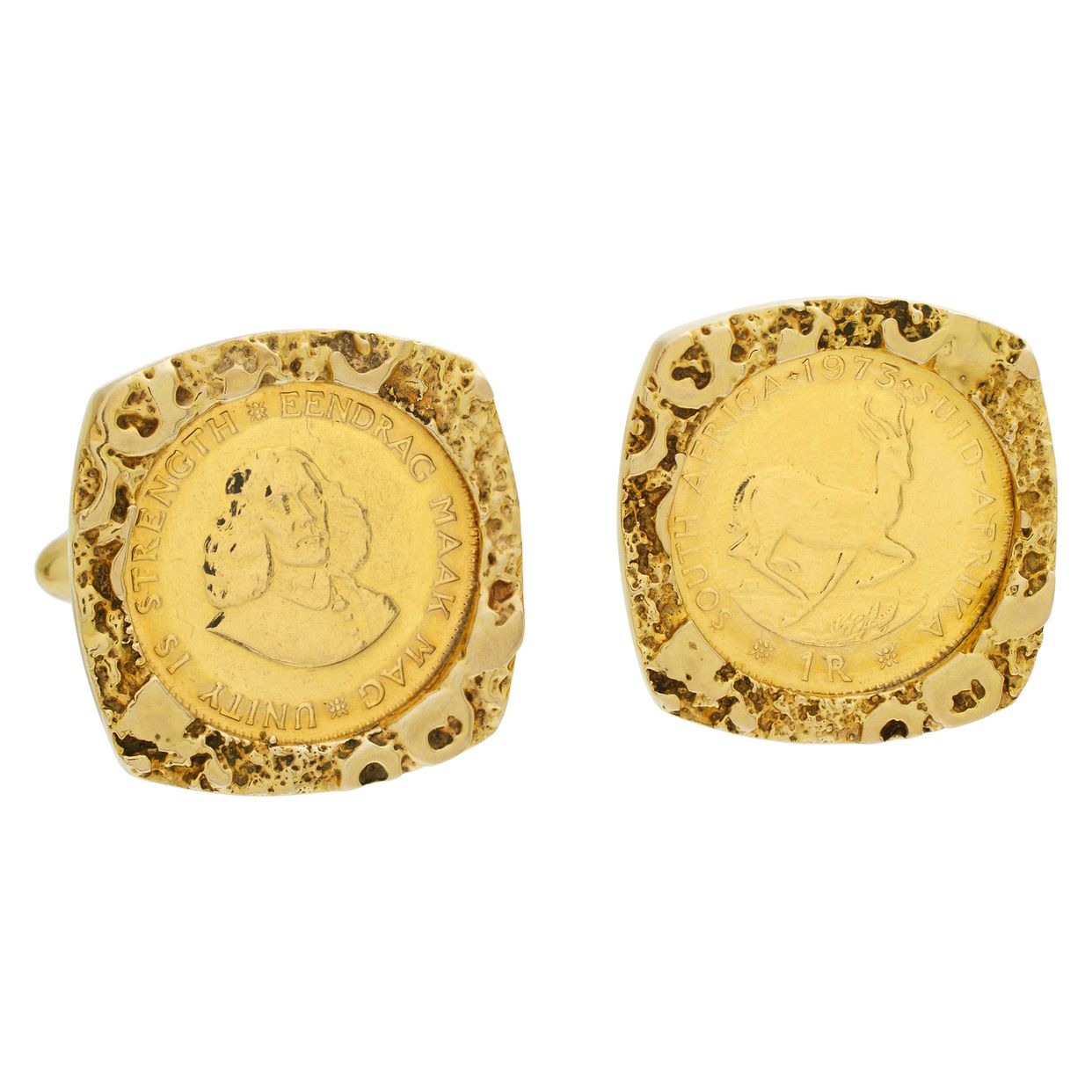 South African Rand Gold Coin Cufflinks in 9k | Gray & Sons Jewelers