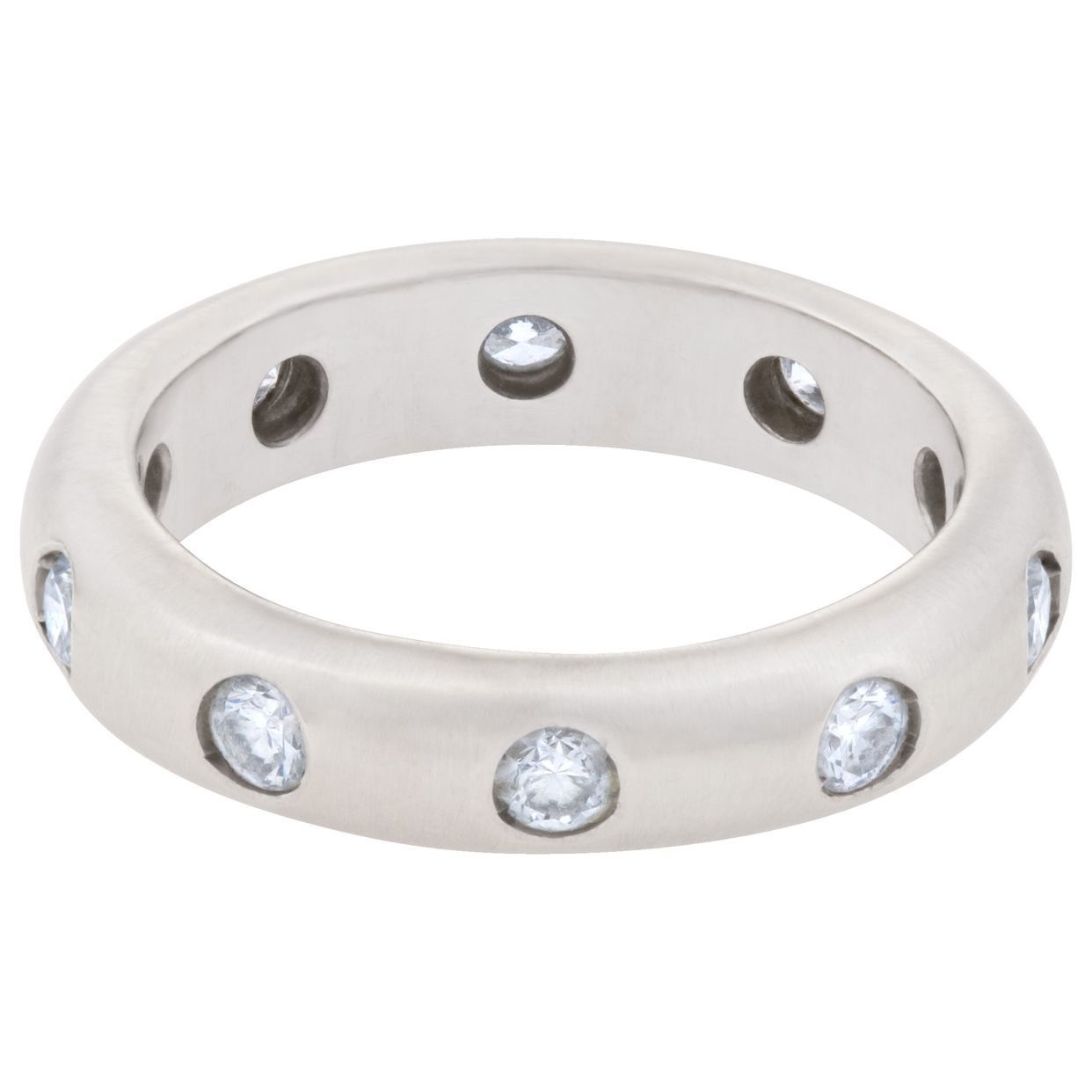 Sparkling 18k matte white gold band with diamonds. 1.00 carats.