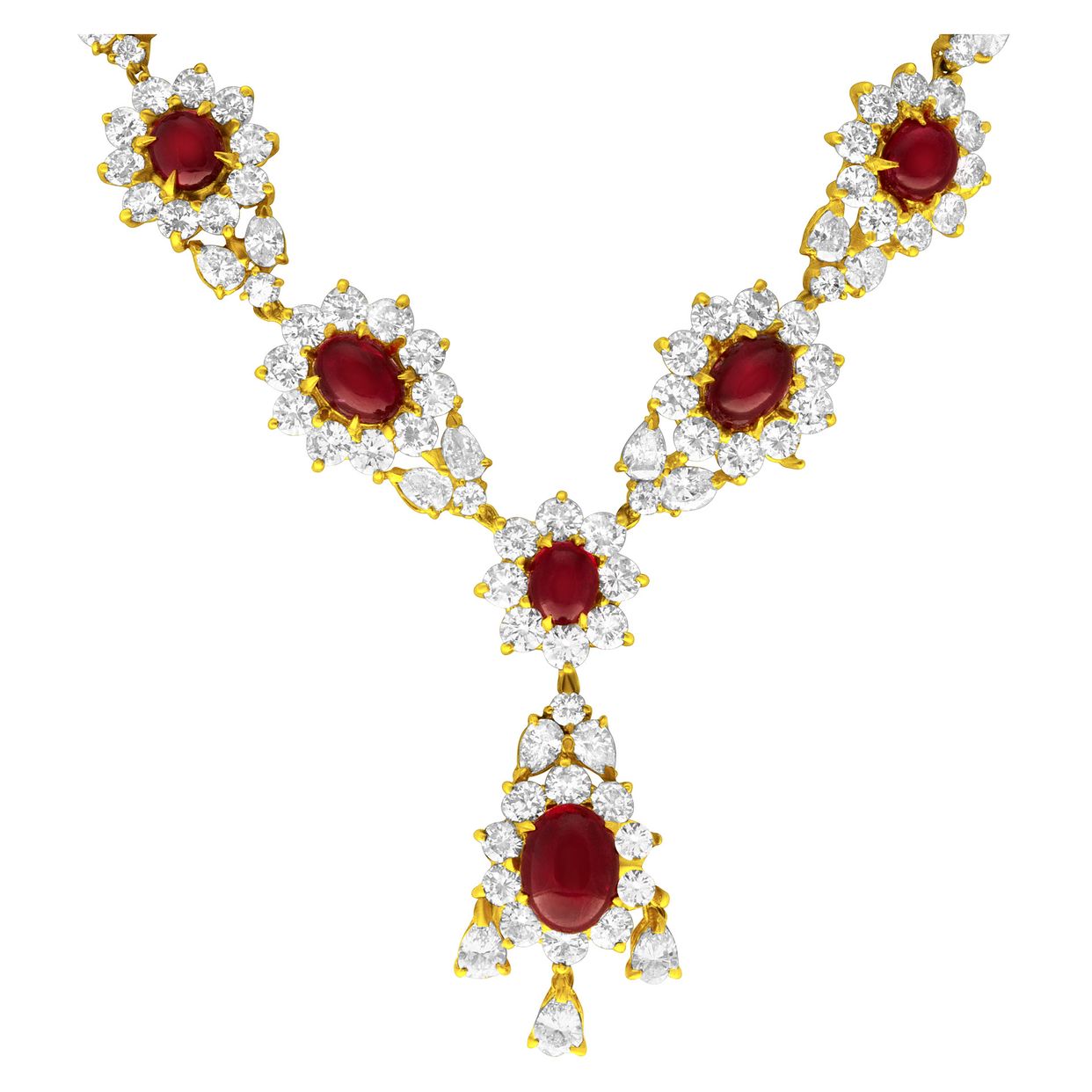 Spectacular ruby and diamond necklace in 18k. 19 cts in rubies.