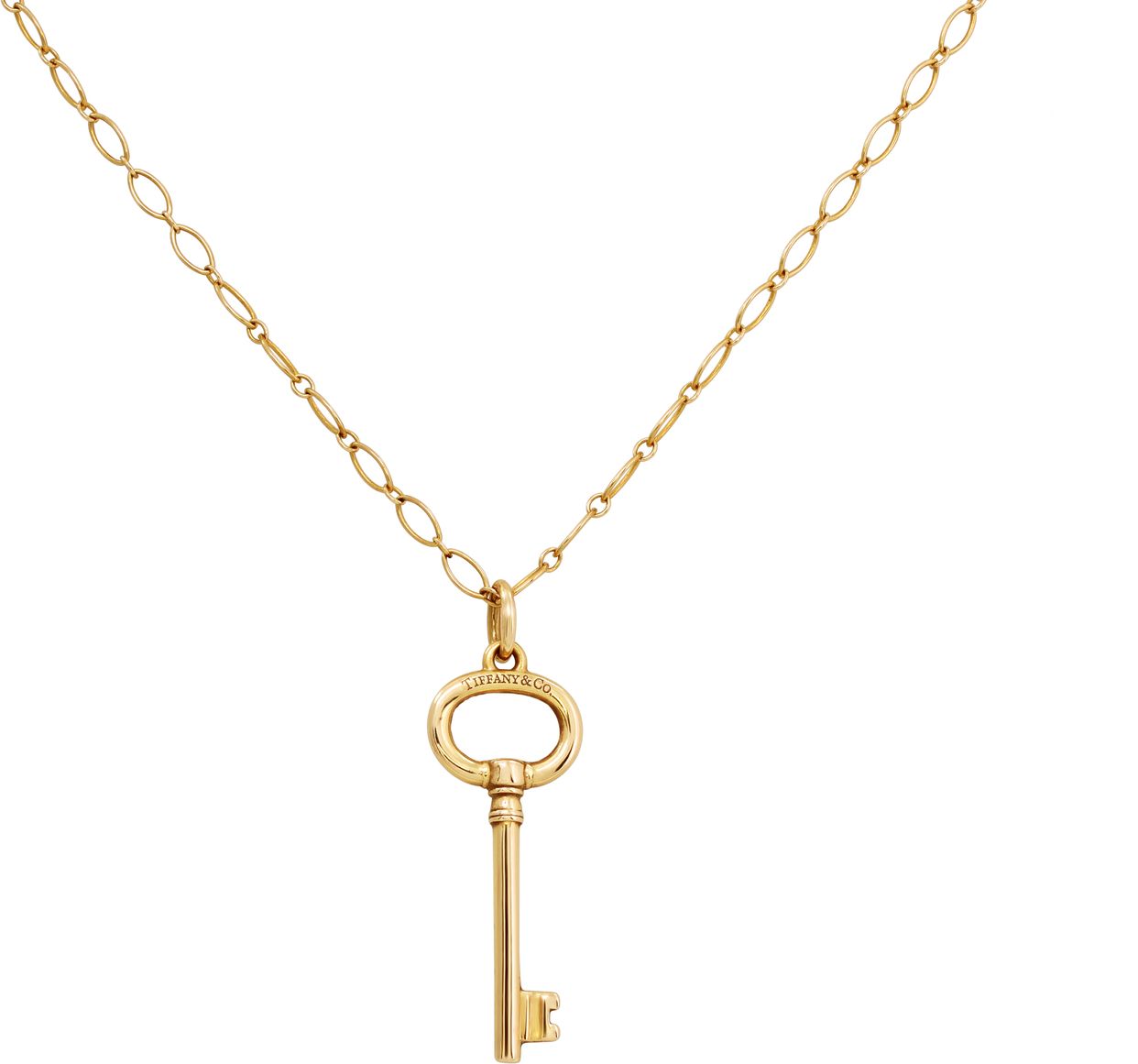 Tiffany & Co key pendant and chain in 18k yellow gold | Gray & Sons