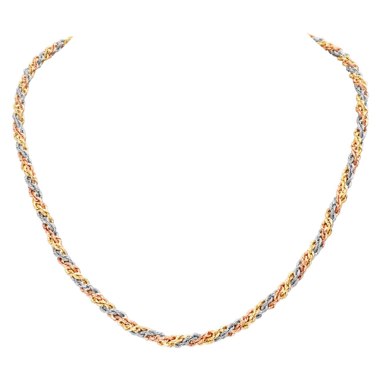 Tri-color twisted rope necklace in 14k | Gray & Sons Jewelers
