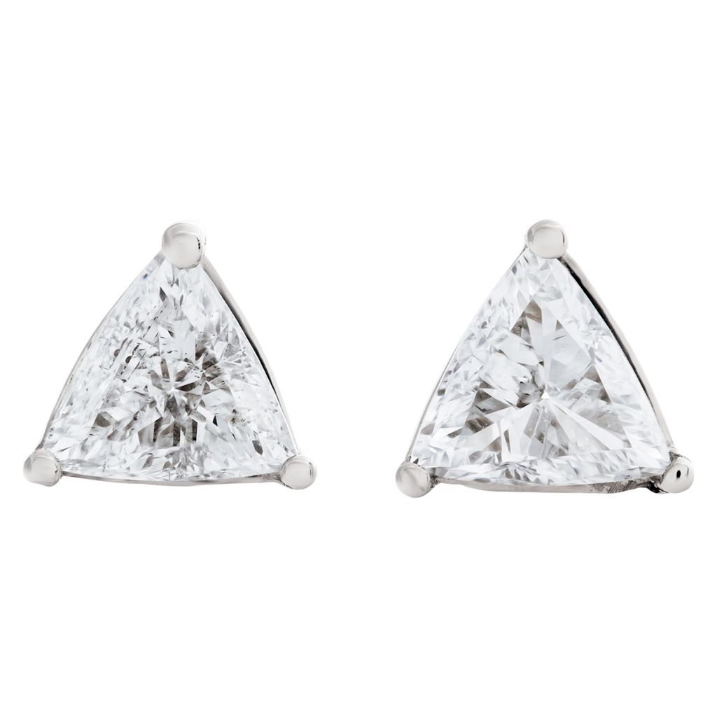 Triangle diamond studs in 18k 3 prong setting | Gray & Sons Jewelers