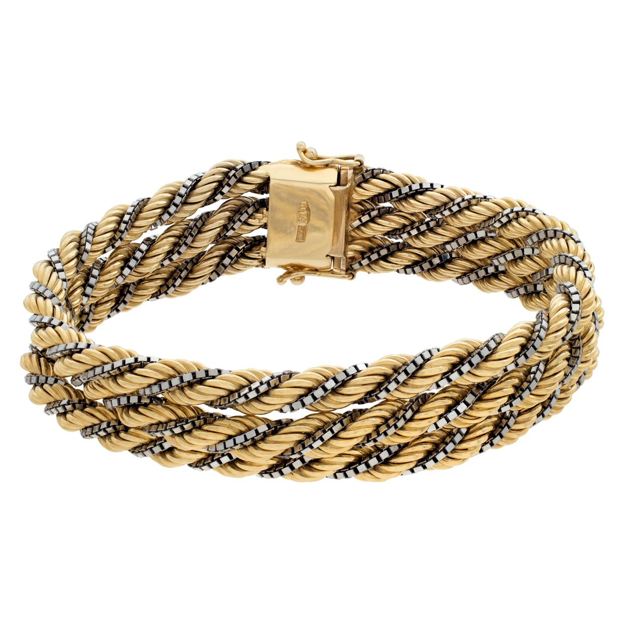 Triple strand twisted rope bracelet in 14k yellow & white