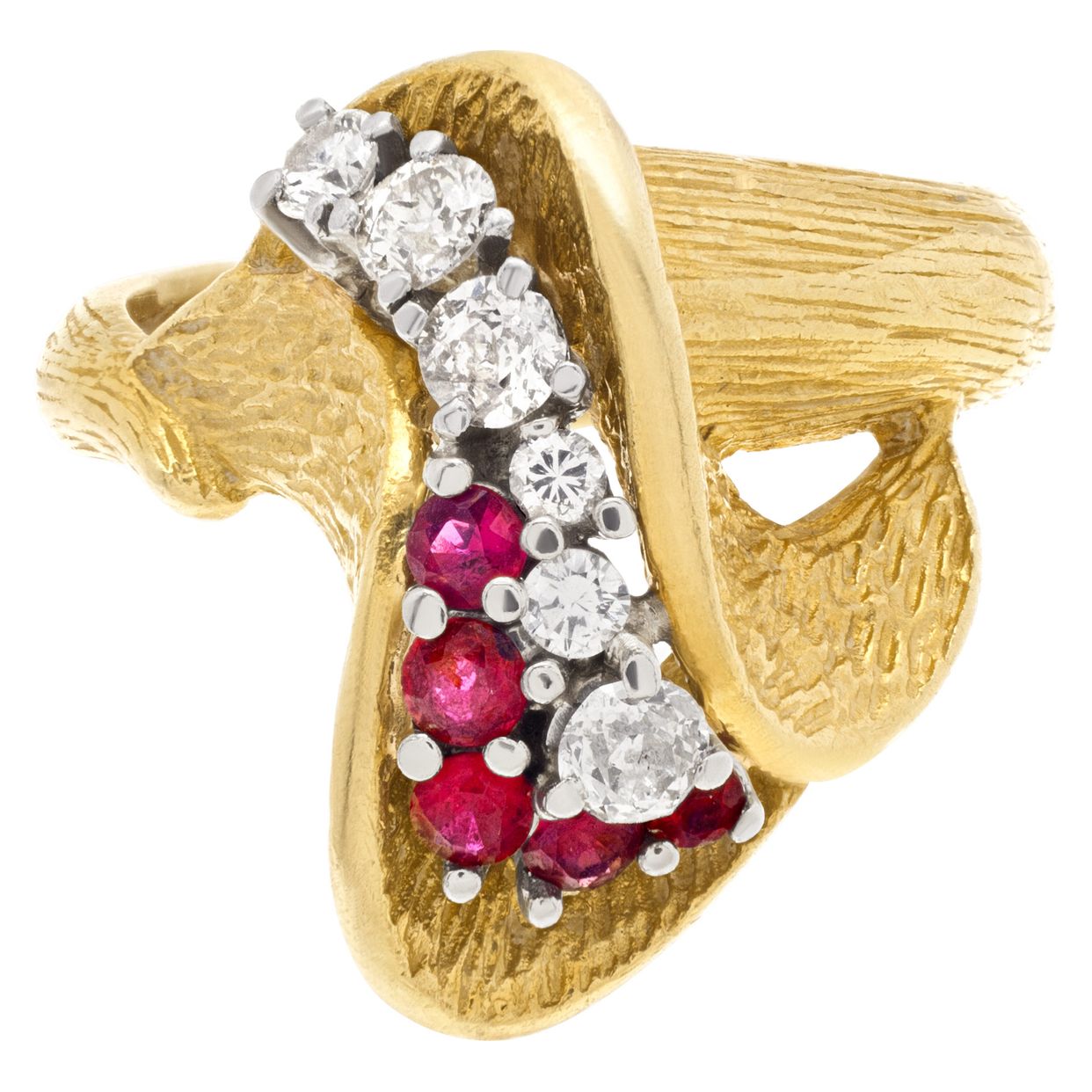 Tulip design ruby & diamond ring in 18k yellow gold | Gray & Sons