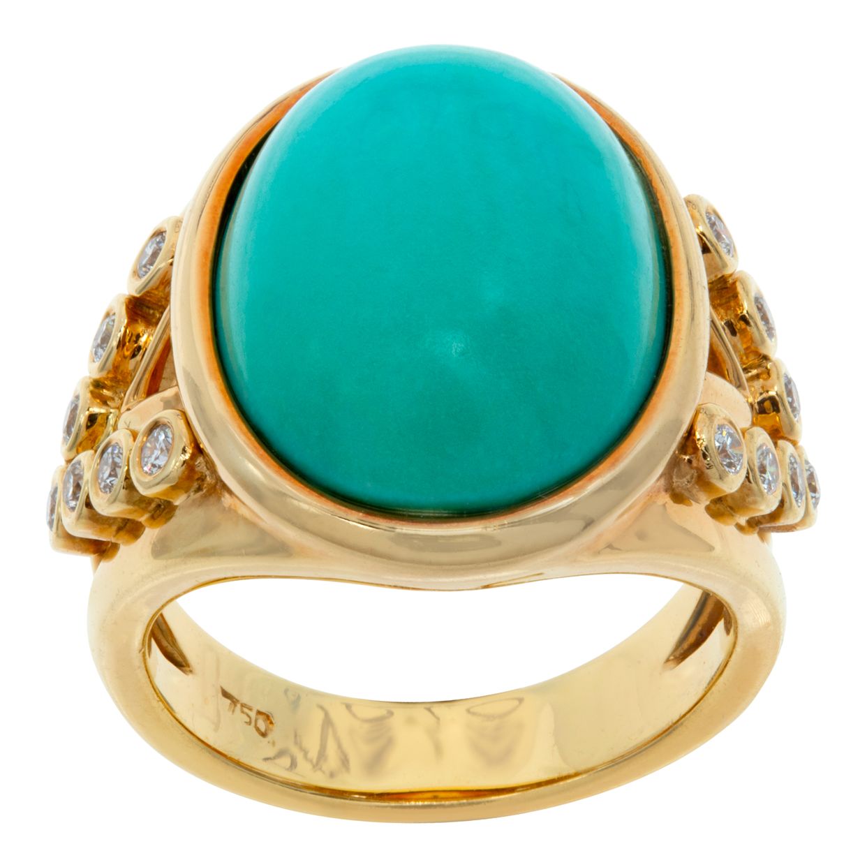 Turquoise and diamond ring in 18k yellow gold | Gray & Sons Jewelers