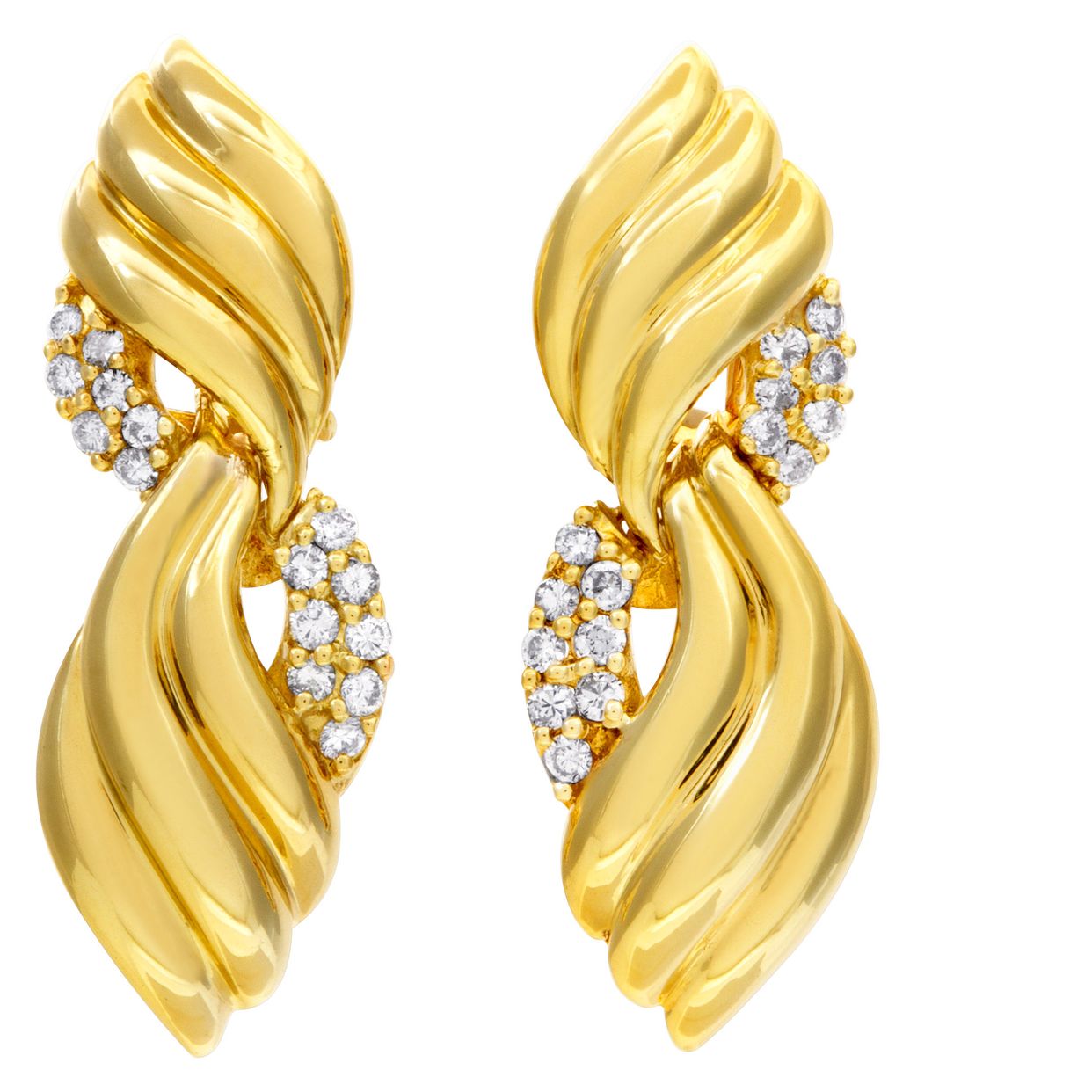 Twisted gold drop earrings in 14k with wrapped diamond | Gray & Sons