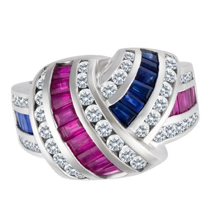 Twisted ruby, sapphire & diamond ring | Gray & Sons Jewelers