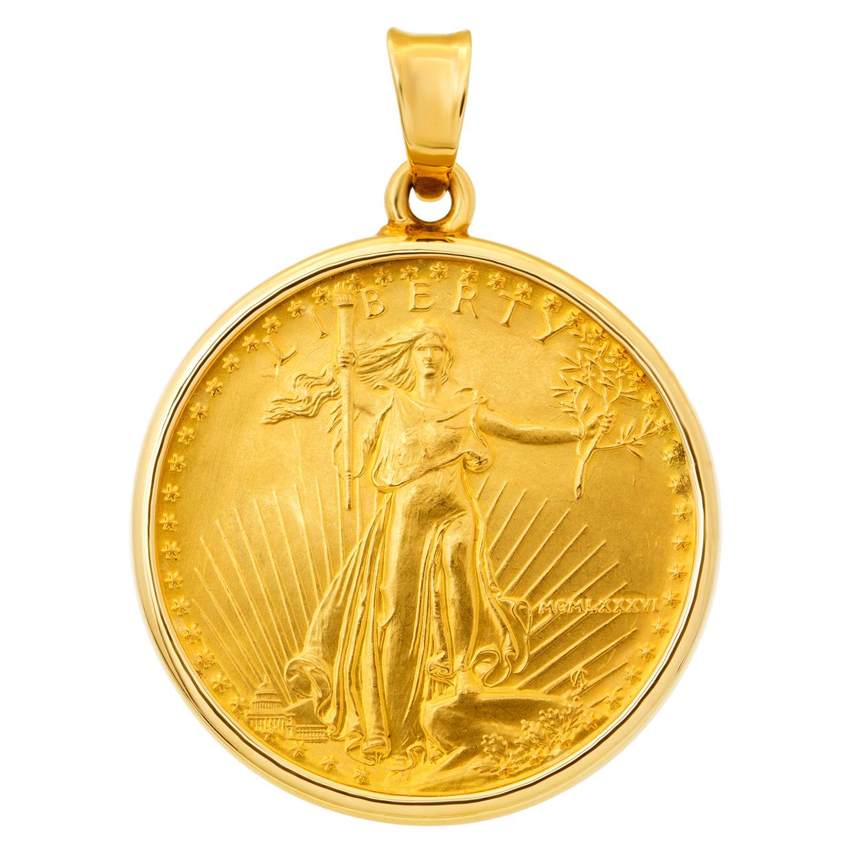 US Liberty one ounce fine gold coin in 14k pendant | Gray & Sons