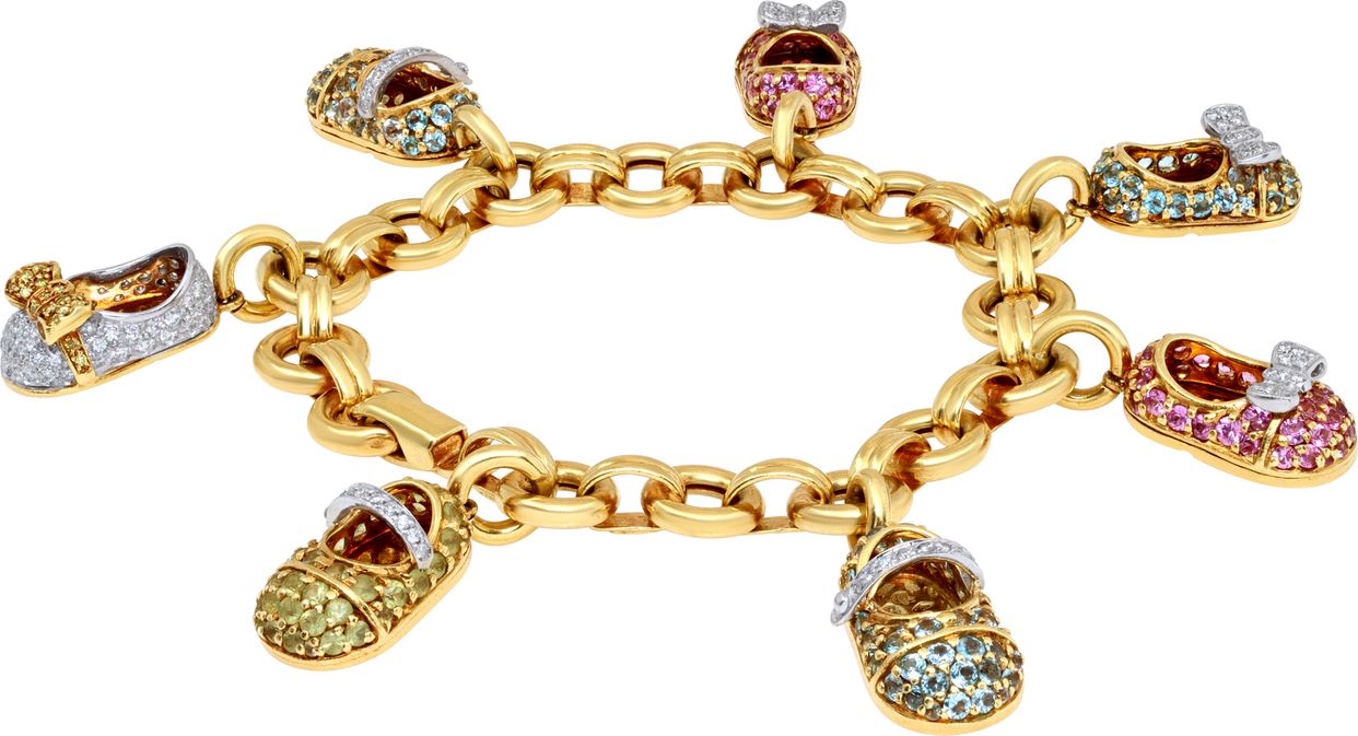 Aaron Basha Baby Shoe Charm bracelet in 18k yellow gold | Gray & Sons