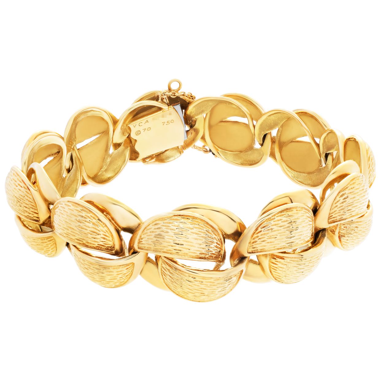 Vintage "VCA" stamped textured interlocking link bracelet in 18k