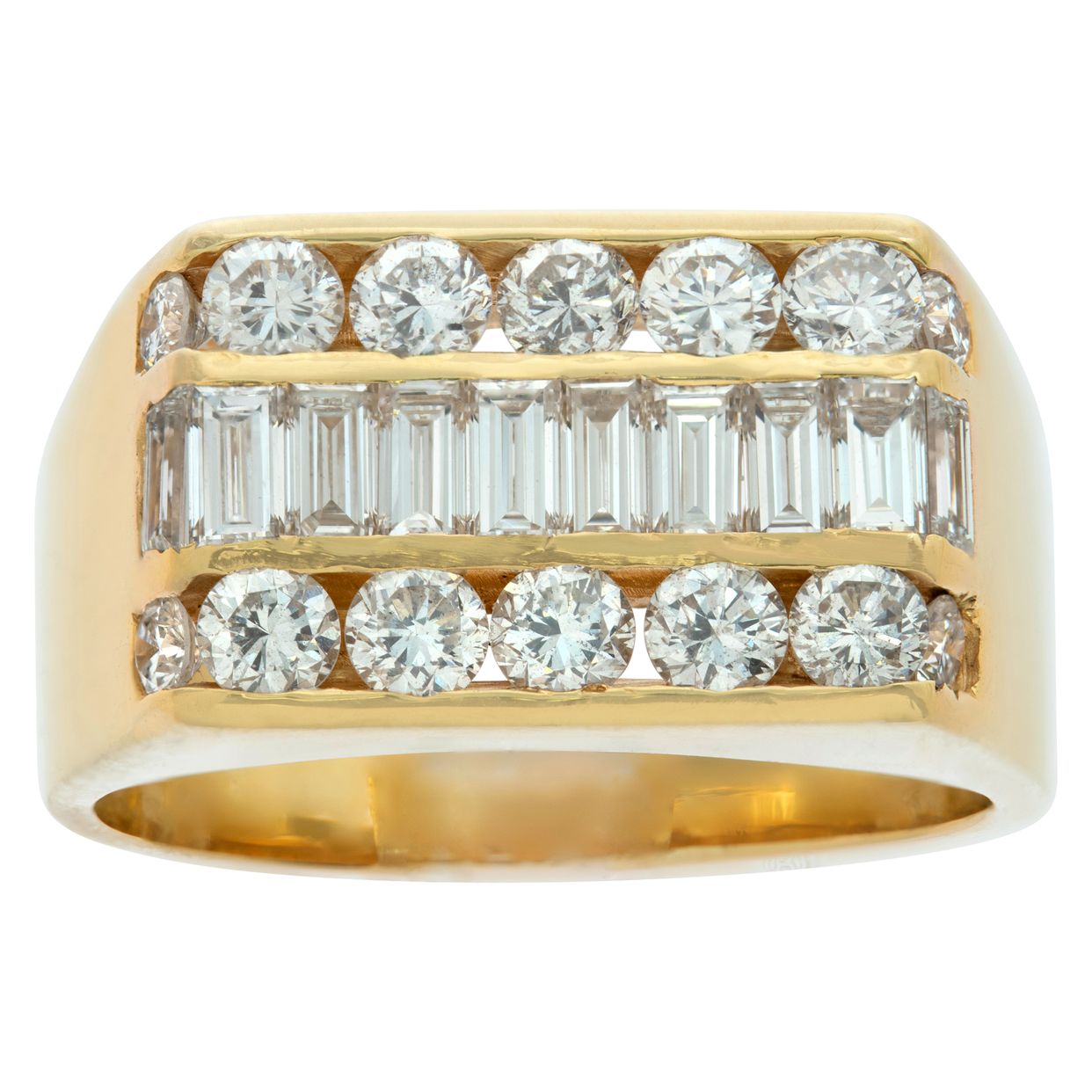 Channel set diamond ring 14k with round and baguette diamond